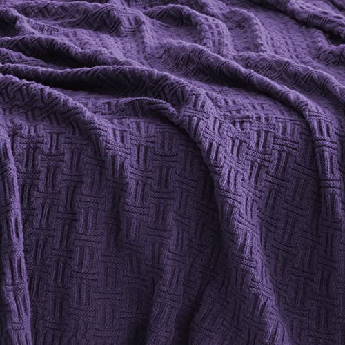 SCISCI Cable Knit Throw Blankets，Super Soft Warm Double Sided Lightweight Blanket for Bed Sofa ，Blanket 50 x 60 Inch，Machine Washable Throw Blankets，Deep Purple