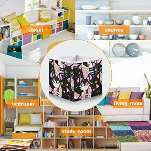 visesunny Rectangular Shelf Basket Black Cat Floral Clothing Storage Bins Closet Bin with Handles Foldable Rectangle Storage Baskets Fabric Containers Boxes for Clothes,Books,Toys,Shelves,Gifts