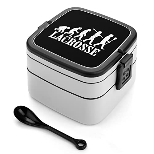 Lacrosse Evolution Graphic Lacross Player Lunch Box Portable Double-Layer Bento Box Large Capacity Lunch Container Food Container with Spoon