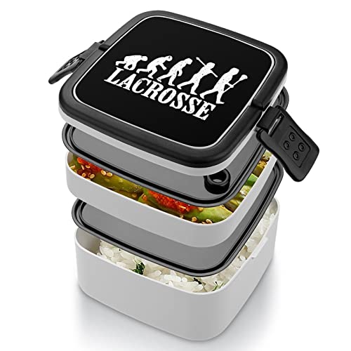 Lacrosse Evolution Graphic Lacross Player Lunch Box Portable Double-Layer Bento Box Large Capacity Lunch Container Food Container with Spoon