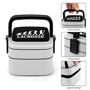 Lacrosse Evolution Graphic Lacross Player Lunch Box Portable Double-Layer Bento Box Large Capacity Lunch Container Food Container with Spoon