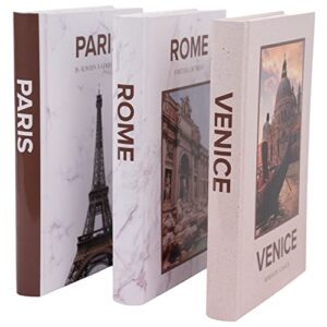 decorative books for home decor - set of 3 beautiful decor books for coffee table - hardcover fashion designer books decor - best display books for coffee tables/shelves/living room(paris/venice/rome)