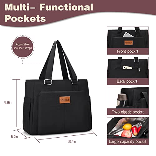 Large Women Lunch Bags for Work/Insulated Adult Lunch Box for Women/Leakproof Cooler Lunch Tote Bag with Storage Pocket. Reusable Lunch Cooler Purse for Picnic Hiking 14L, Black