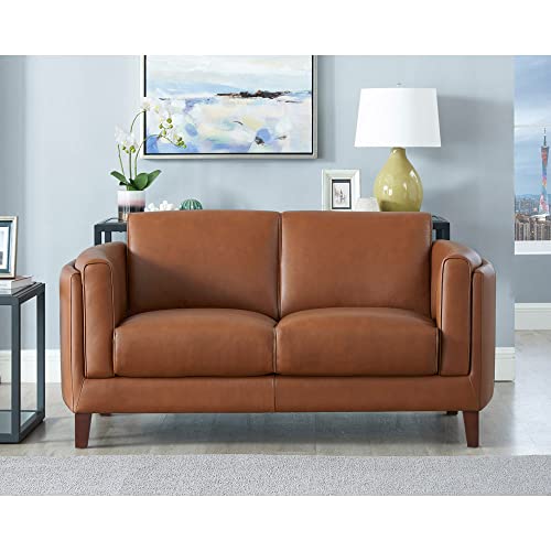 Hydeline Maui 100% Leather Loveseat, Cinnamon Brown