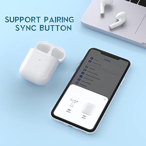 Wireless Charging Case for Airpod 1/2, Charger Case Replacement with Sync Button and Built-in 450 mAH Battery, No Earbuds Include (White)