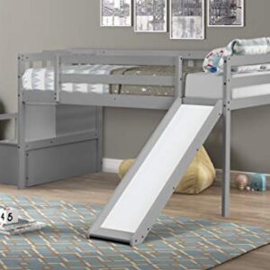 HomSof Twin Loft Bed with Slide Staircase Storage,Full-Length Safety Guardrails for Junior Boys Girls,No Box Spring Needed,Grey