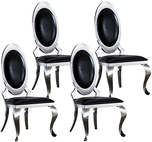 Goderfuu Dining Chairs Set of 4 - Modern Dining Chairs with Silver Stainless Steel Legs, Faux Leather Dining Chairs with Oval Back, Upholstered Dining Chairs Kitchen Chairs for Dining Room Chairs