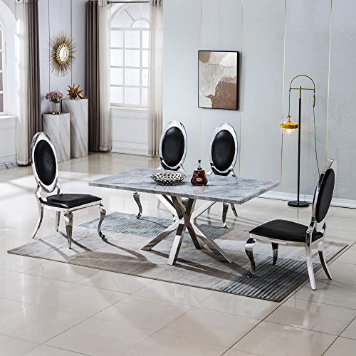 Goderfuu Dining Chairs Set of 4 - Modern Dining Chairs with Silver Stainless Steel Legs, Faux Leather Dining Chairs with Oval Back, Upholstered Dining Chairs Kitchen Chairs for Dining Room Chairs