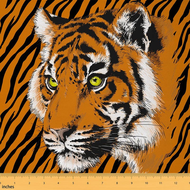 Tiger Upholstery Fabric for Chairs Couch,Wild Animal Outdoor Fabric by The Yard, Wildlife Safari Cat Print Decorative Fabric for Upholstery and Home DIY Projects, 1 Yard, Orange Black