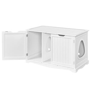 Yaheetech Cat Litter Box Enclosure, Cat Litter Box Furniture Hidden, Wooden Pet Crate Cat Washroom Storage Bench with Divider Home Litter Loo Indoor Cat House White