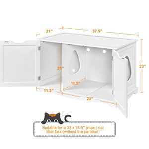 Yaheetech Cat Litter Box Enclosure, Cat Litter Box Furniture Hidden, Wooden Pet Crate Cat Washroom Storage Bench with Divider Home Litter Loo Indoor Cat House White