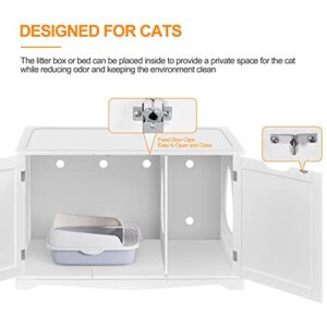 Yaheetech Cat Litter Box Enclosure, Cat Litter Box Furniture Hidden, Wooden Pet Crate Cat Washroom Storage Bench with Divider Home Litter Loo Indoor Cat House White