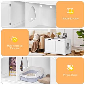 Yaheetech Cat Litter Box Enclosure, Cat Litter Box Furniture Hidden, Wooden Pet Crate Cat Washroom Storage Bench with Divider Home Litter Loo Indoor Cat House White