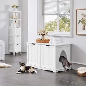 Yaheetech Cat Litter Box Enclosure, Cat Litter Box Furniture Hidden, Wooden Pet Crate Cat Washroom Storage Bench with Divider Home Litter Loo Indoor Cat House White