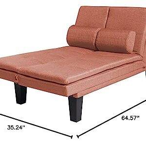 Morhome Futon Bed,63.4” Convertible Sleeper Tapered Wood Legs,Small Splitback Sofa for Living Room,Bedroom,Orange