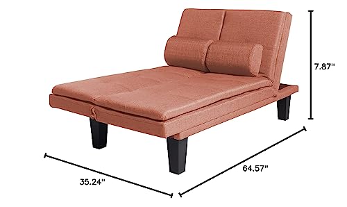 Morhome Futon Bed,63.4” Convertible Sleeper Tapered Wood Legs,Small Splitback Sofa for Living Room,Bedroom,Orange