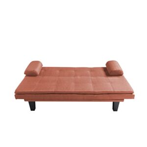 Morhome Futon Bed,63.4” Convertible Sleeper Tapered Wood Legs,Small Splitback Sofa for Living Room,Bedroom,Orange