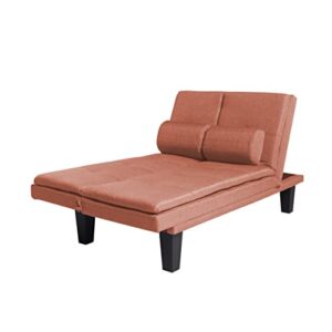 Morhome Futon Bed,63.4” Convertible Sleeper Tapered Wood Legs,Small Splitback Sofa for Living Room,Bedroom,Orange