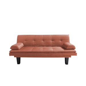 Morhome Futon Bed,63.4” Convertible Sleeper Tapered Wood Legs,Small Splitback Sofa for Living Room,Bedroom,Orange