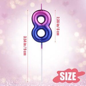 2.4in Birthday Candle, Purple Blue Gradient Number Birthday Candles for Cake Number Candle Decoration for Kids Adults Birthday Party Wedding Anniversary Graduation Ceremony (8)