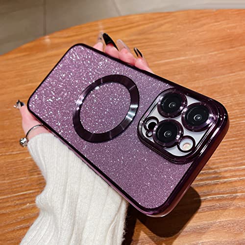 SOKAD for iPhone 14 Pro Max Case Glitter [Compatible with MagSafe] Soft TPU Plating Luxury Bling Case [Built-in Camera Lens Protector] Shockproof Anti-Scratch Slim Magnetic Cover - Purple