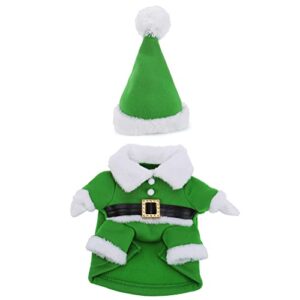 Mogoko Dog Cat Christmas Santa Claus Costume, Funny Pet Cosplay Costumes Suit with Cap, Puppy Fleece Outfits Warm Coat Animal Festival Apparel Clothes Green Size S for Small Breeds Dog