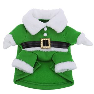 Mogoko Dog Cat Christmas Santa Claus Costume, Funny Pet Cosplay Costumes Suit with Cap, Puppy Fleece Outfits Warm Coat Animal Festival Apparel Clothes Green Size S for Small Breeds Dog