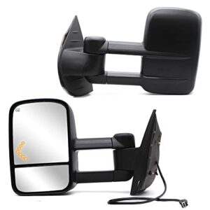 Adanz Towing Mirrors fit for 2007-2014 Chevy Silverado 1500 2500 3500 GMC Sierra Yukon Tahoe Power Heated Manual Telescopic LH RH Tow Mirrors Black Cap