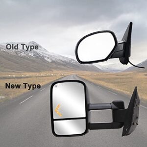 Adanz Towing Mirrors fit for 2007-2014 Chevy Silverado 1500 2500 3500 GMC Sierra Yukon Tahoe Power Heated Manual Telescopic LH RH Tow Mirrors Black Cap