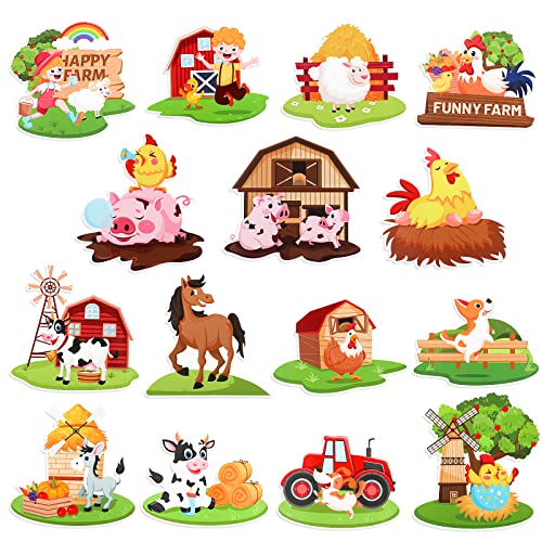 MWOOT 45 Pcs Farm Animals Cutout Double Sided Printing Cardboard Cutting,Paper Cut Bulletin Board Set with Glue Point Dots,Creative Cardstock for Kid Classroom Barnyard Party decor (15 Styles,15x15cm)