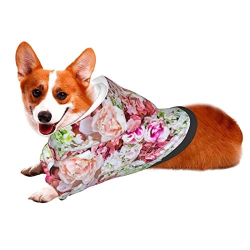 Watercolor Roses Dog Hoodies, Pet Clothes Costumes, Pets Wear Hoodie Sweatshirts Jacket for Dogs Cats Cosplay Party, Small