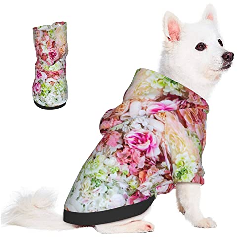 Watercolor Roses Dog Hoodies, Pet Clothes Costumes, Pets Wear Hoodie Sweatshirts Jacket for Dogs Cats Cosplay Party, Small