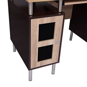 Elsy 3-Drawer File Cabinet Two-Tone Desk with Keyboard Tray, Power Outlets, USB Ports Charging Station, Metal Legs - 47.2" Wood Computer Writing Desk Gaming Sturdy Home Office Desk - Espresso, Natural