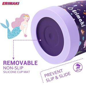 Erimaki 14 Oz Kids Mermaid Purple Water Bottle With Straw Lid And Fidget Handle, Double Walled Vacuum Insulated Tumbler, Cute Stainless Steel Metal Bottles Gift For Girl Child Sport School Travel Bulk