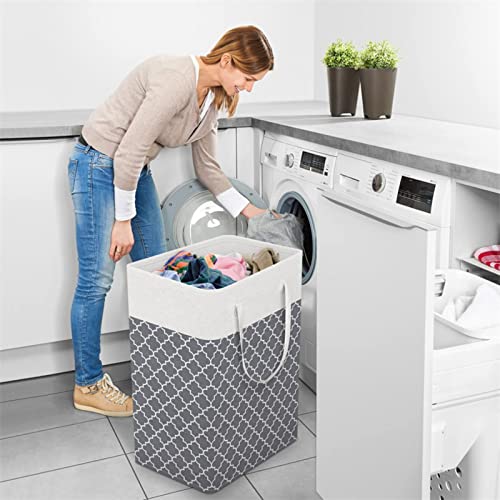 Laundry Basket, 2-Pack Laundry Hamper with Long Handles, Collapsible Laundry Baskets with Large Capacity, Tall Laundry Bin, Clothes Hampers for Laundry Room, Bedroom, Dorm, Toys, 75L, Grey