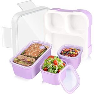 puraville detachable bento lunch box for baby, kids and adults, 720ml ideal portion sizes, bpa-free, leak proof lunch box, snack containers, microwavable dishwasher safe - lilac