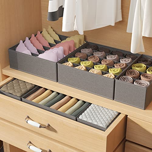 6 Pack Sock Underwear Drawer Organizer, Simple and Practical Foldable Non-Woven Drawer Organizers for Clothing, Suitable for Closet drawer Storage Bra Underwear, Socks, Ties, Belt（Grey）