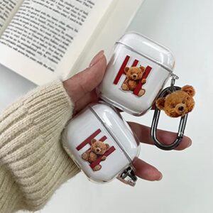 ONLYOU Compatible with Airpods 3rd Case Korean PC Bear Teddy Bear Clear Transparent Airpods Pro Cover Cute Women's Earphone Case Carabiner Charm (Airpods (3rd Generation) Clear)