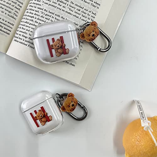 ONLYOU Compatible with Airpods 3rd Case Korean PC Bear Teddy Bear Clear Transparent Airpods Pro Cover Cute Women's Earphone Case Carabiner Charm (Airpods (3rd Generation) Clear)