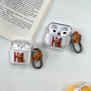 ONLYOU Compatible with Airpods 3rd Case Korean PC Bear Teddy Bear Clear Transparent Airpods Pro Cover Cute Women's Earphone Case Carabiner Charm (Airpods (3rd Generation) Clear)