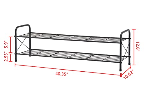 Hoctieon 2 Tier Shoe Rack for Closet, Shoe Rack FreeStanding, Entryway Shoe Shelf, Shoe Storage Organizer, Durable Mesh Style Shoe Rack, Black