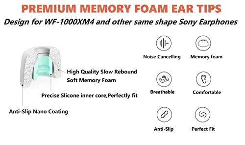 JNSA Replacement for WF 1000XM4 1000XM3 Memory Foam Ear Tips Noise Canceling Foam Eartips Ear Plug Earbud Tips M Size 3 Pairs, [Fit in Case], Silver,Medium Size (FoamXM4S3PM)