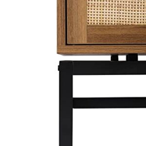 Storage Cabinet with Rattan Doors,Rattan Sideboard Buffet Cabinet with 2-Tier Shelf 3 Adjustable Holes,Kitchen Cupboard Console Table with Iron Bracket up to 99Lbs for Dining Room,Living Room(Beige)