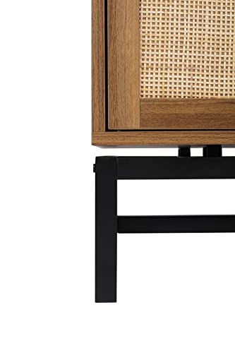 Storage Cabinet with Rattan Doors,Rattan Sideboard Buffet Cabinet with 2-Tier Shelf 3 Adjustable Holes,Kitchen Cupboard Console Table with Iron Bracket up to 99Lbs for Dining Room,Living Room(Beige)