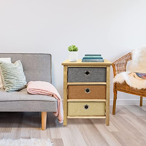 ECOMEX Nightstand with 3 Drawers, Bedroom Nightstand Small Dresser with Wood Top, Easy Pull Fabric Bins, Organizer Storage Unit for Home Office, Bedroom, Light Burnt