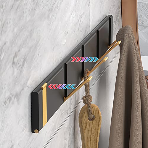 HOMHII Aluminum Folding Coat Hook Wall Mounted 5-Hook,Withstands 50 lbs Coat Hooks for Purse Clothing Entrance Jacket