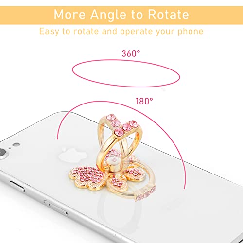 cobee Cell Phone Butterfly Ring Holder, 2 Pcs Glitter Sparking Butterfly Finger Ring Stand with Rhinestones, 360° Rotation/180° Flip Metal Phone Ring Grip Kickstand Compatible with Smartphones(Pink)