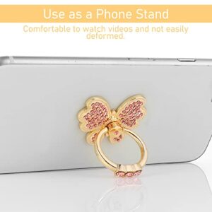 cobee Cell Phone Butterfly Ring Holder, 2 Pcs Glitter Sparking Butterfly Finger Ring Stand with Rhinestones, 360° Rotation/180° Flip Metal Phone Ring Grip Kickstand Compatible with Smartphones(Pink)