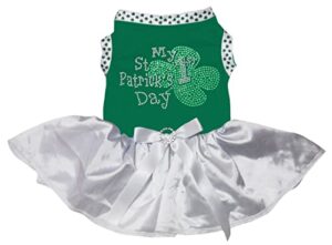 petitebella rhinestones my 1st st patrick's day puppy dog dress (green/white, medium)