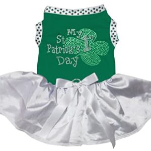 Petitebella Rhinestones My 1st St Patrick's Day Puppy Dog Dress (Green/White, Medium)